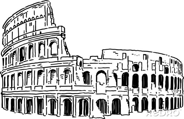 Fotobehang Colosseum Rome tekening vector op maat - redro.nl